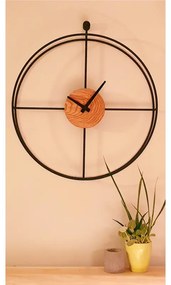 Ocelové nástěnné hodiny KAYU 14 Dub v Loft stylu - Černý - 75 cm