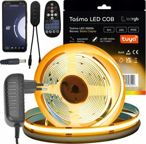 Sada Led pásků Neon Cob 24V 5 m 3000K Bílá Teplá Wifi Tuya Stmívač