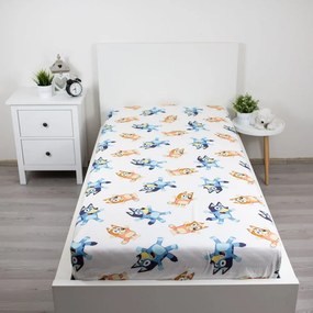 Bílé napínací bavlněné dětské prostěradlo na jednolůžko 90x200 cm Bluey – Jerry Fabrics