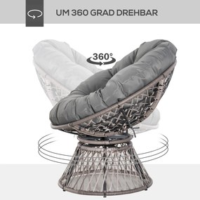 Outsunny Synthetic Rattan Otáčecí Papasan Křeslo Oválné Wicker PE Křeslo s Polštářem a Ocelovým Rámem Nosnost 160 kg pro Zahradu, Patio, Terasu 87x97…