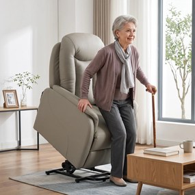 HOMCOM Elektrické křeslo s funkcí vstávání, nastavitelné až do 145°, 8bodová masáž a topná funkce, světle šedé
