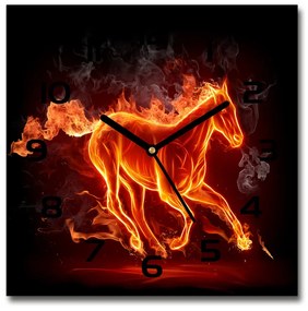 Wallmuralia Skleněné hodiny čtverec Kůň v plamenech 30x30 cm