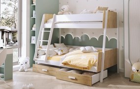 Patrová dětská postel pro 2 děti Milano, bílá/dub artisan