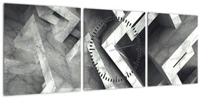 Abstraktní obraz krychlí (s hodinami) (90x30 cm)