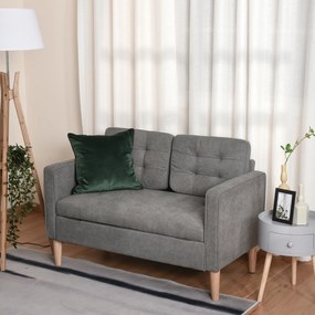 HOMCOM 2místná látková pohovka Dvoumístná pohovka s odnímatelnými polštáři z kaučukovníku a bavlny v šedé barvě 117x62x78 cm do obývacího pokoje