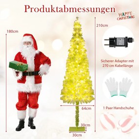 Costway 210 cm Umělý vánoční stromek se světly a sněhovou jedlí s ohýbatelnou