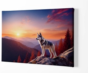 Obraz na plátně - Vlk na skále s magickým západem slunce FeelHappy.cz Velikost obrazu: 120 x 80 cm