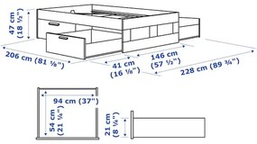 BRIMNES Rám postele s úložnými díly, bílá/Lindbåden, 140x200 cm