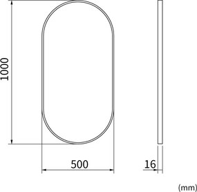 Erga Oval, oválné zrcadlo 50x100cm, černý rám, ERG-V01-OVAL-5010-BK