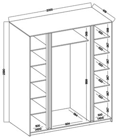 Šatní skříň KAJA 2F 2LU | 200 cm | se zrcadly | VYSOKÁ | černá