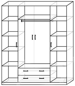 Šatní skříň 4D2S SANTOS 160 cm, wenge a bílá strukturální