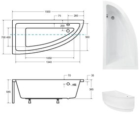 Besco Praktika akrylátová vana Délka vany: 150cm, Orientace: Levá