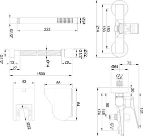 Invena Neri, nástěnná vanová baterie, měděná matná, INV-BW-P1-014-L