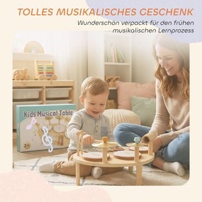 AIYAPLAY dětské bicí 4-v-1 Montessori sada hudebních nástrojů s bubny, xylofonem a perkusními nástroji pro děti od 2 let