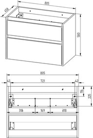 Mereo Mereo, Opto, koupelnová skříňka s umyvadlem z litého mramoru 81 cm, bílá, dub, bílá/dub, černá, CN921M