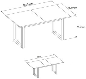 Rozkládací jídelní stůl Seattle 150x90 cm, dub artisan/antracit