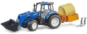Bruder Traktor New Holland T5.120 s čelním nakladačem, korbou, vidlemi a kulatým balíkem