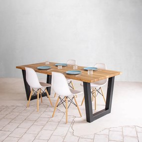 KULHÁNEK Masivní jídelní stůl s rovnou hranou a kovovou podnoží Velikost desky: 150x80 cm, Odstín podnože: bílá - RAL 9010
