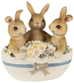 Velikonoční dekorace králíčci ve vajíčku s květy – 11x9x12 cm