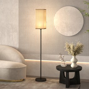 HOMCOM Moderní stojací lampa s textilním stínidlem a nožním vypínačem, pro obývací pokoj a ložnici, kov, černá