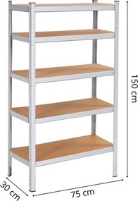 Kovový regál 150x75x30 cm, 5 polic SPRINGOS HA5260