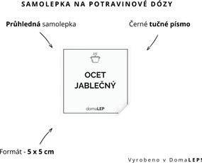 OCET JABLEČNÝ - omyvatelná samolepka na dózu, výběr rozměrů Ø 5 cm / 5 x 5 cm / 6 x 8 cm | DomaLEP tvar: KOLEČKO, barva: PRŮHLEDNÁ - ČERNÉ písmo, velikost: Ø 5 cm - tučné písmo