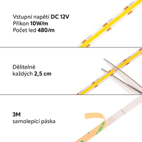 T-LED 078095 COB LED pásek 12COB10 vnitřní záruka 3 roky Extra teplá 2200K