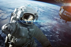 DIMEX | Vliesová fototapeta Astronaut ve vesmíru MS-5-2237 | 375 x 250 cm| modrá, bílá, šedá