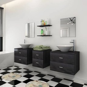 Set koupelnového nábytku - 9kusový - s umyvadlem a baterií | černý