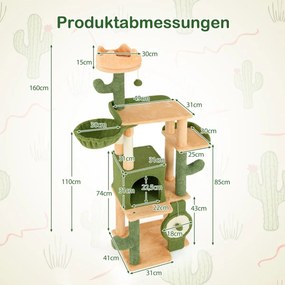 Costway Cat tree kaktus 160 cm kočičí strom s kočkou jeskynní kočičí škrabadlo