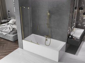 Mexen Velar, 2-křídlová posuvná vanová zástěna 95 x 150 cm, 8mm čiré sklo, zlatý lesklý profil, 896-095-000-01-50