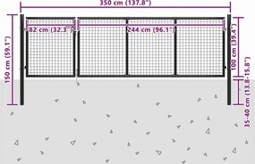 vidaXL Zahradní brána ocelová 350 x 100 cm [144341] Barva: Zelená