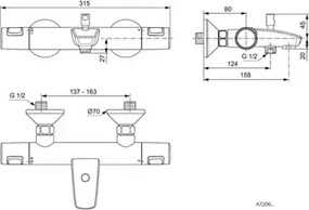 Ideal Standard CeraTherm - Termostatická vanová baterie T25 | chrom