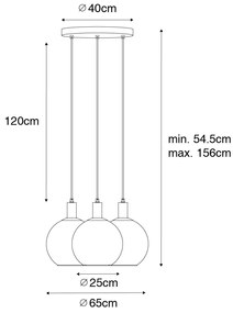 Designové závěsné svítidlo černé se zlatým sklem 3-světlo - Bert