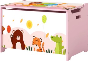 AIYAPLAY dětská truhla na hračky, úložný box, sklopné víko, motiv zvířete, 60 x 37 x 39 cm růžová