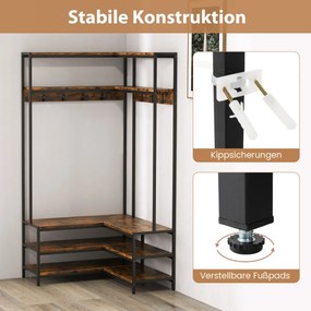 Costway Rohový věšák na kabáty s lavicí Věšák na oblečení ve tvaru L