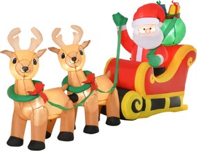 HOMCOM Nafukovací Santa Claus se sáňkami, 6 LED světel, voděodolný, 240 x 57 x 112 cm