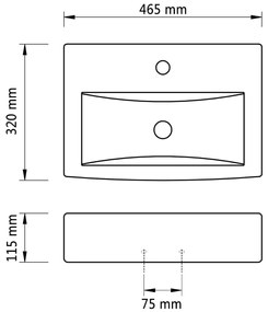 vidaXL Keramické umyvadlo s otvorem na baterii a přepadem bílé obdélníkové