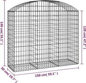 Klenutý gabionový koš 150 x 50 x 120/140 cm pozinkované železo 153456