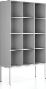 Regál FRAME, s bílou podnoží, 1299 x 450 x 2185 mm, šedá