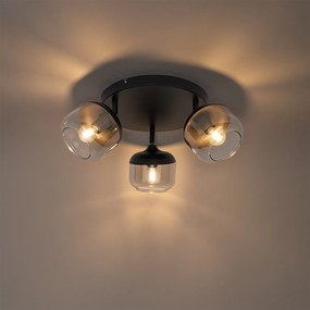Designové bodové svítidlo černé se zlatem a kouřovým sklem 3-světlo kulaté - Kyan