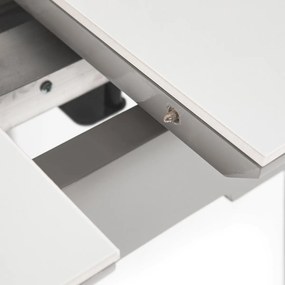 Jídelní stůl 110+30x75 cm, keramická deska bílý mramor, masiv, šedý vysoký lesk - HT-401M WT