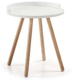 Bílý odkládací stolek s dřevěným podnožím Kave Home Bruk