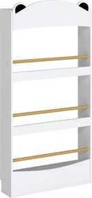 AIYAPLAY dětský knihovník, nástěnný dětský regál se 4 úrovněmi, nástěnný regál s medvědím designem, 50 x 15 x 97 cm bílý