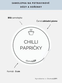 Samolepka na kořenky CHILLI PAPRIČKY bílá 5 cm základní písmo