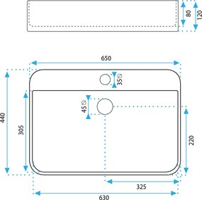 Rea Verona, umyvadlo na desku 650x440x120mm, bílá lesklá, REA-U3325