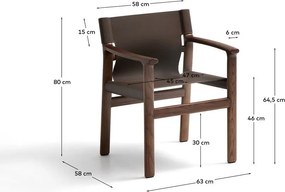 Tmavě hnědá jídelní židle s područkami z jasanového dřeva Jan – Kave Home
