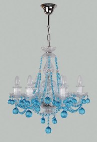 6 Arms small crystal chandelier with blue Aquamarine cut crystal balls