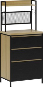 HOMCOM Kuchyňská Skříňka Buffet S úložným Prostorem, Průmyslový Styl, 3 Zásuvky, Deska, Polička a 4 Háčky, Mikrovlnná Skříňka do Jídelny a Obývacího …