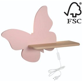 Candellux | LED Dětské nástěnné svítidlo s poličkou BUTTERFLY LED/5W/230V růžová/dřevo | CA0771